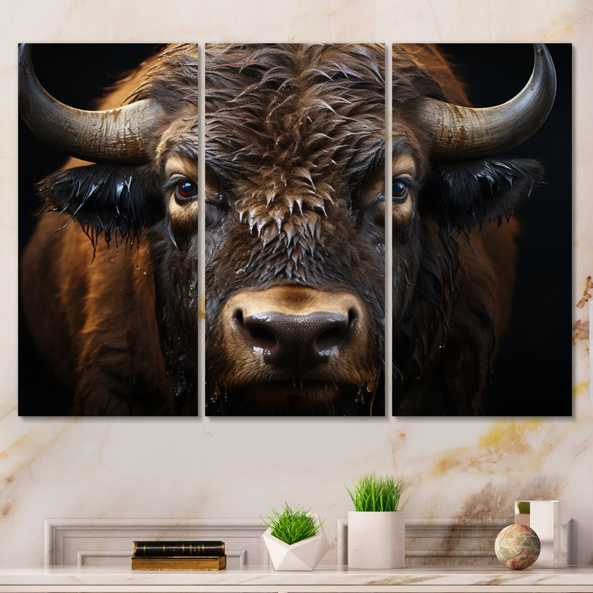 Design Art Bison Protrait I - Animals Metal Wall Decor Set | Wayfair