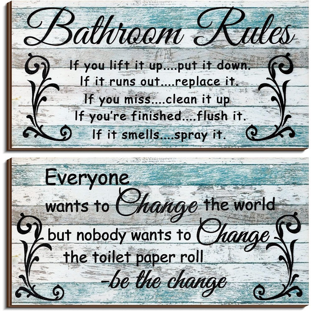 Trinx 2 Pieces Funny Teal Bathroom Signs Beach Theme Bathroom Wall ...