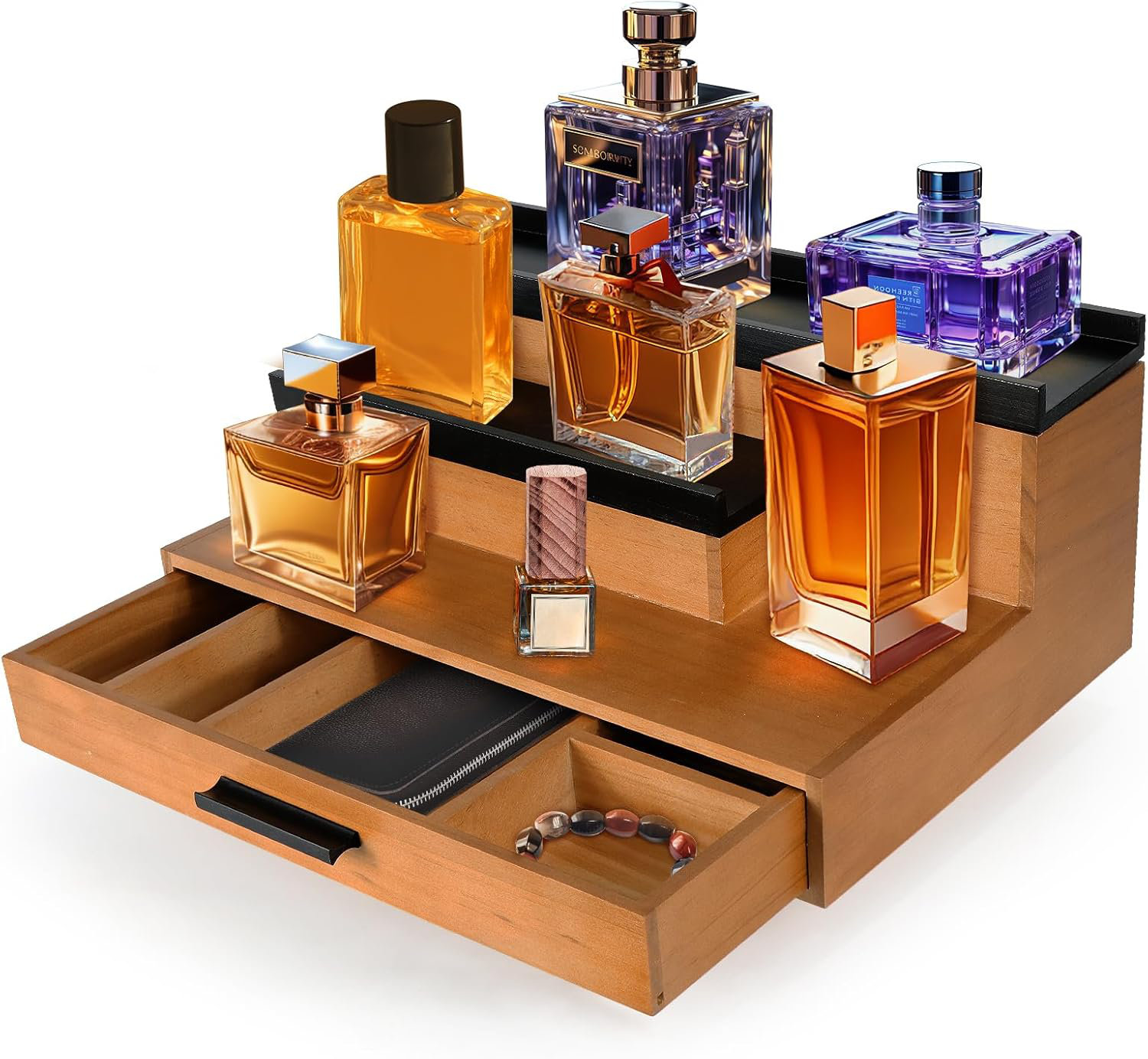 One Allium Way Wooden Perfume Stand With Drawer & Hidden Compartment, 3 ...