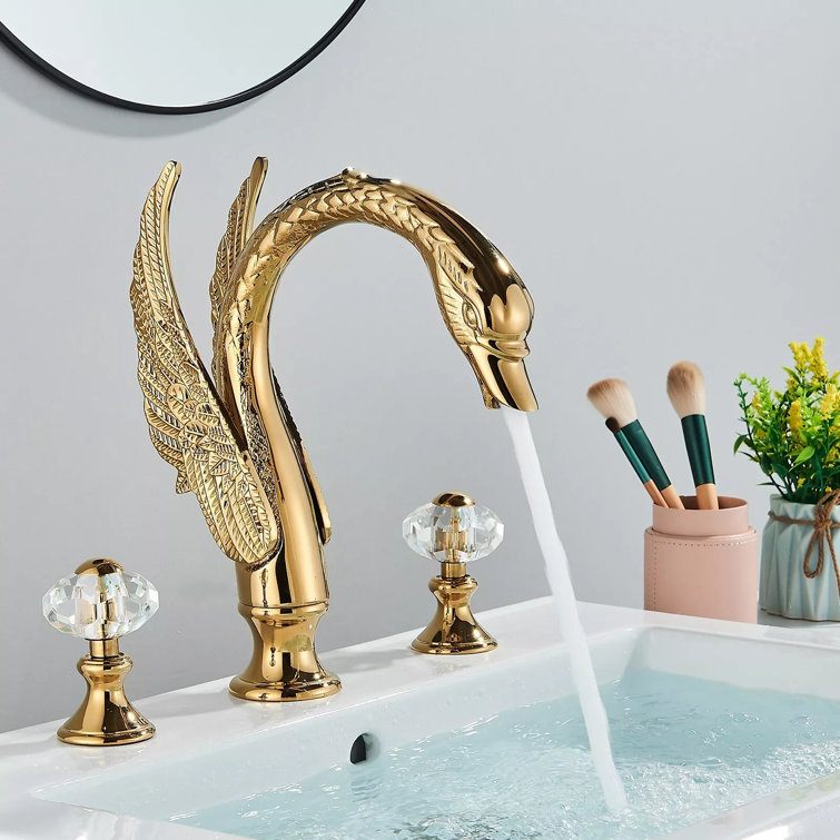 AlenArtWater Golden Ornate Swan Style Bathroom Sink Faucet Combo Deck ...