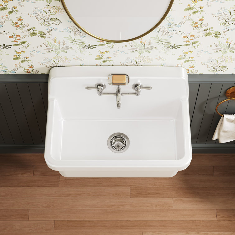 Ellai White Ceramic Utility Sink 30" Farm Style Wall Mounted Laundry ...