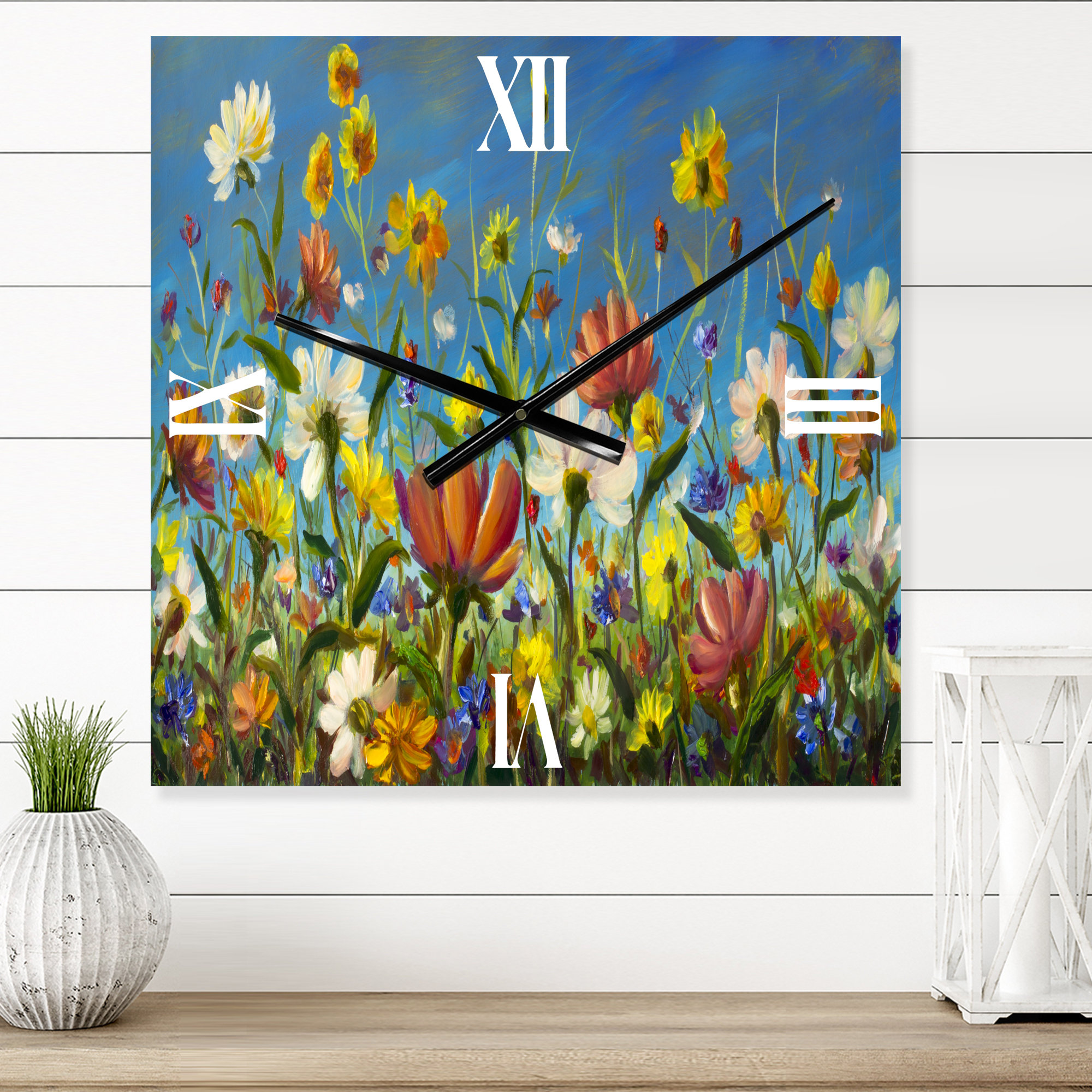 East Urban Home Beautiful Field Flowers in Wild Nature Wall Clock | Wayfair