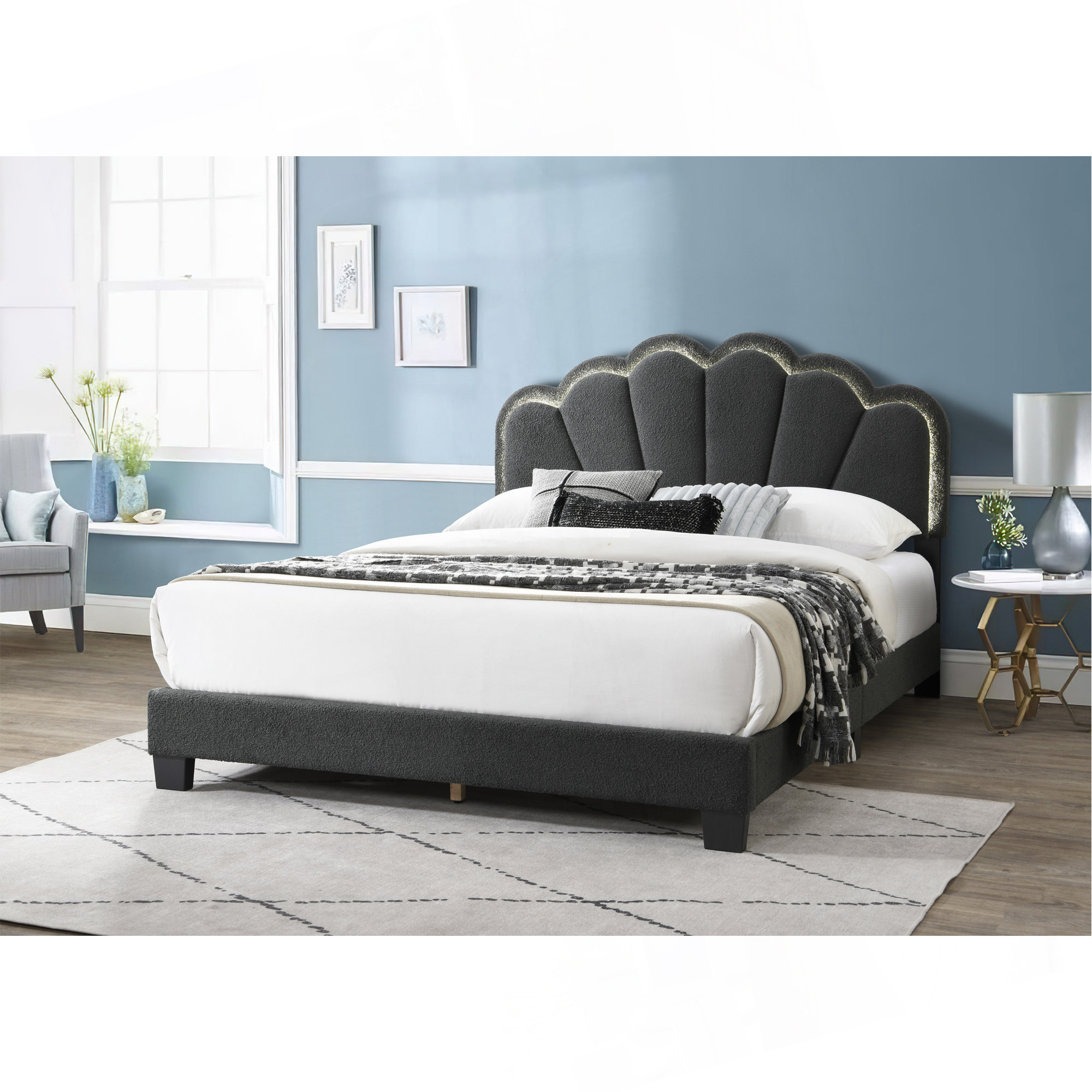 Latitude Run® Elegant Queen Bed With Tufted Headboard And LED Lights ...