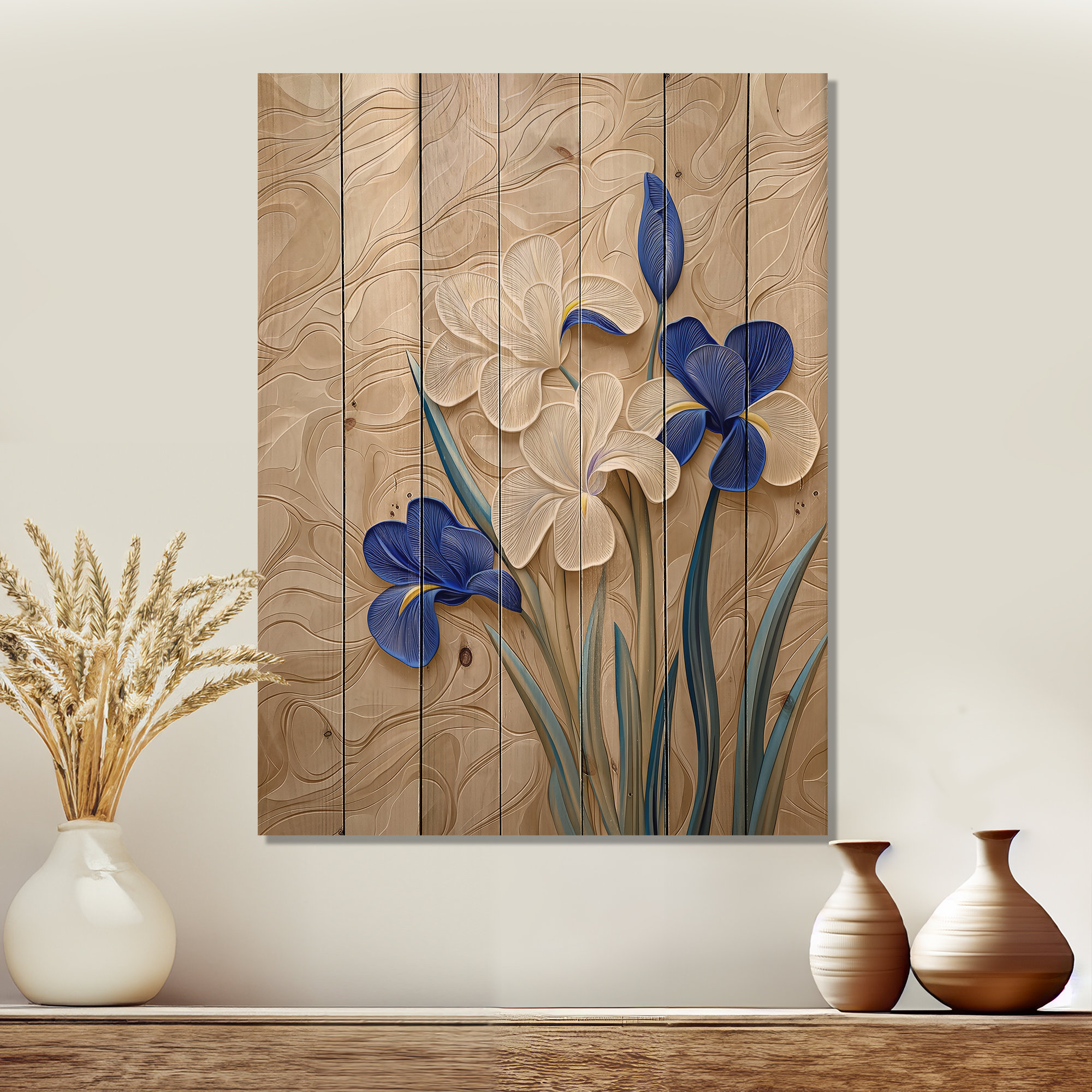Ophelia & Co. Creamy Iris Symphony Garden II - Irises Blue Wood Print ...
