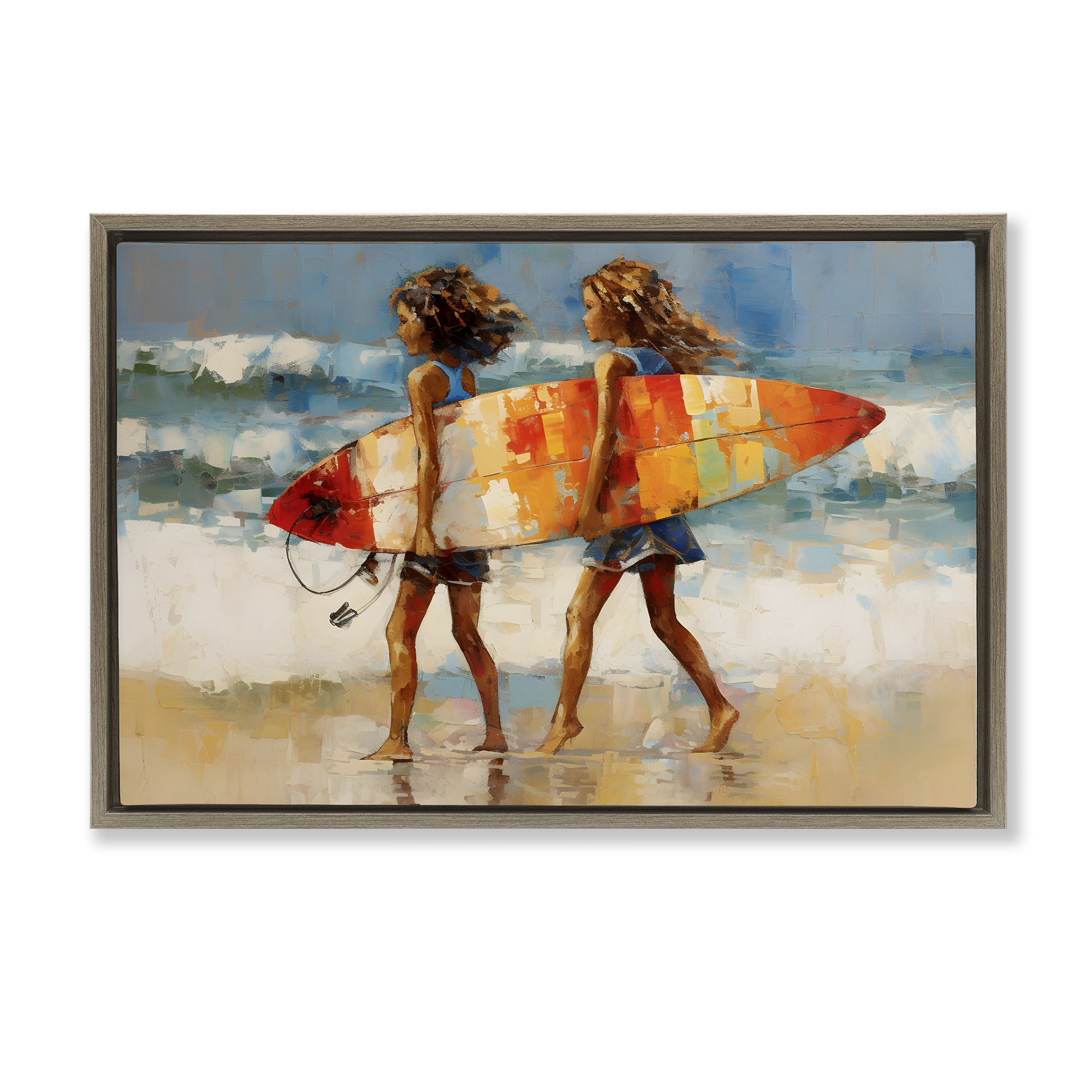 Dovecove Surfboard Kids Friends Framed Floater Canvas by Petal Prints ...