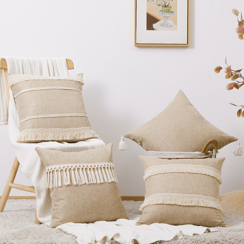 Topfinel Neutral Decorative Throw Pillow Covers,Burlap Linen Cushion ...