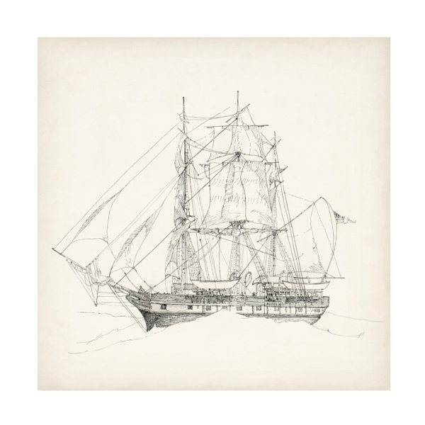 Trademark Art " Antique Ship Sketch II " by Richard Foust | Wayfair