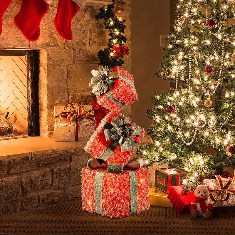 The Holiday Aisle® Red Frosted Gift Boxes with Battery Operated Lights ...