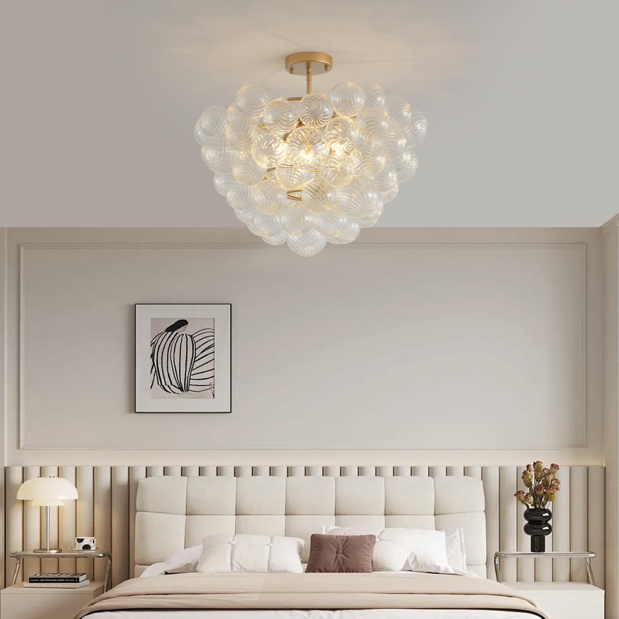Everly Quinn Gold pendant light chandelier with threaded clear glass ...