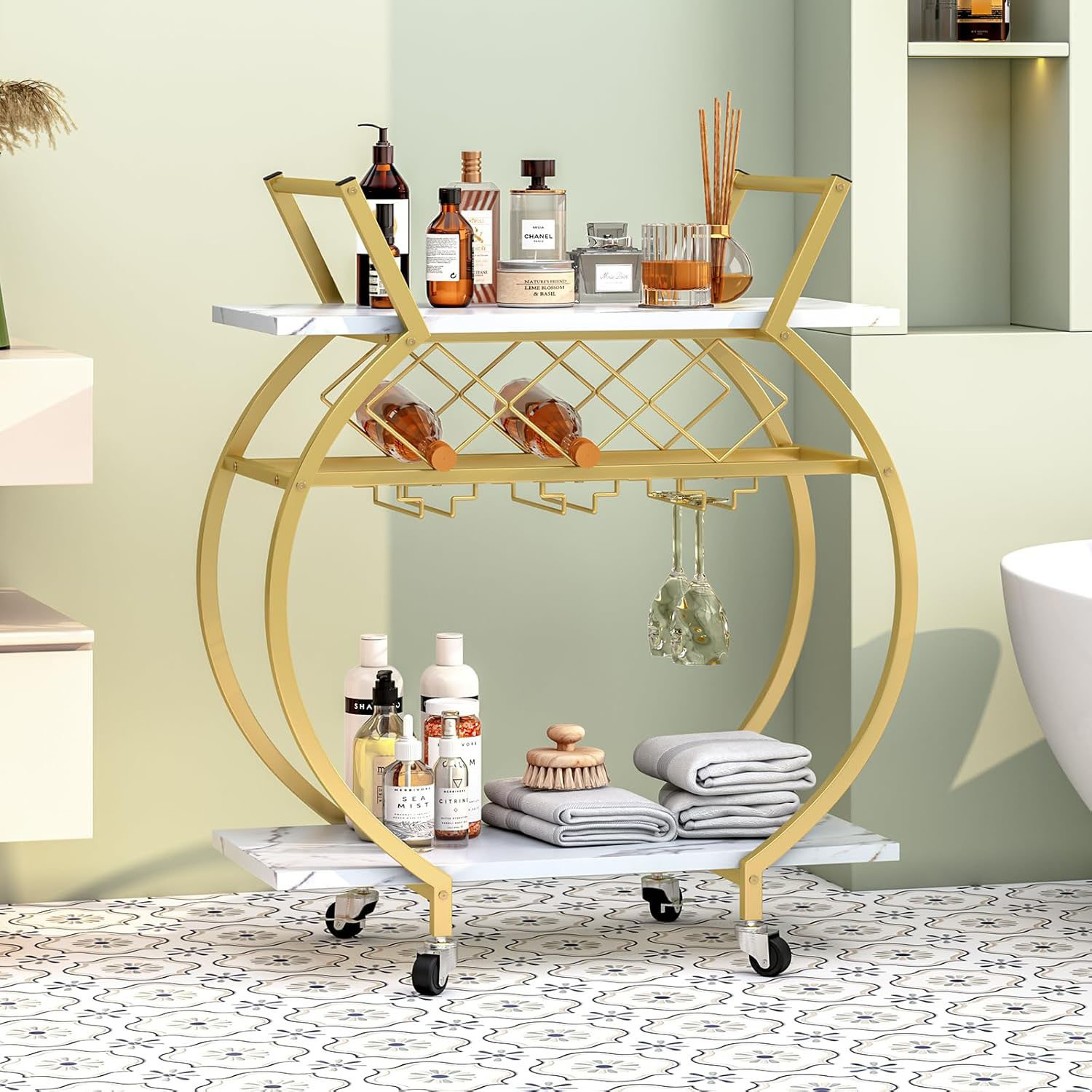 George Oliver Wine Rack And Glass Holders, Rolling Wine Cart For ...