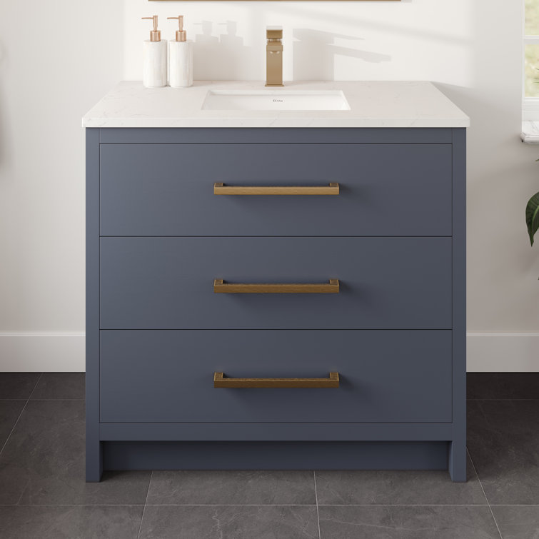 Mercer41 Ilsa 36"W X 18"D Bathroom Vanity With White Carrara Quartz ...