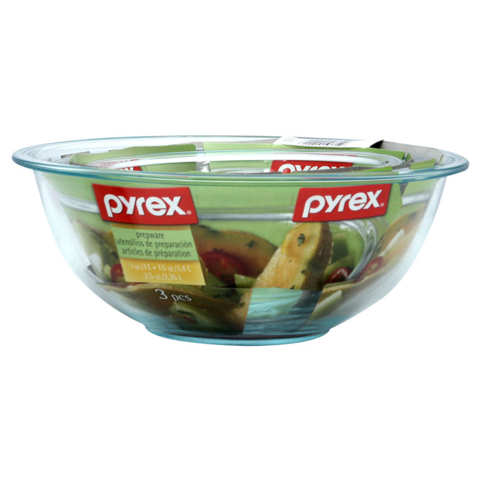 Pyrex Prepware 3 Piece Glass Mixing Bowl Set & Reviews | Wayfair