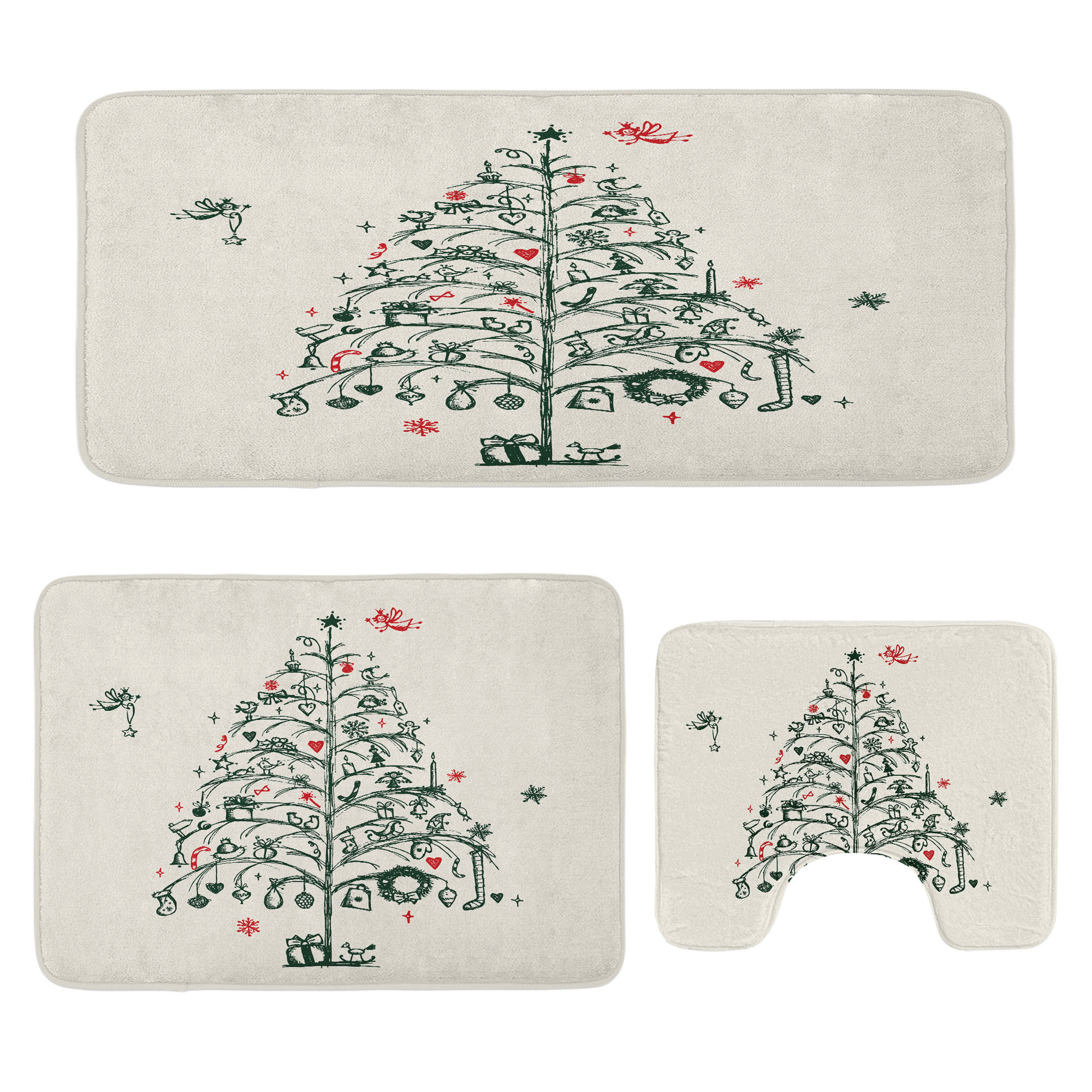 The Holiday Aisle® Christmas Bathroom Rug Set 3 Pieces U-Shape ...