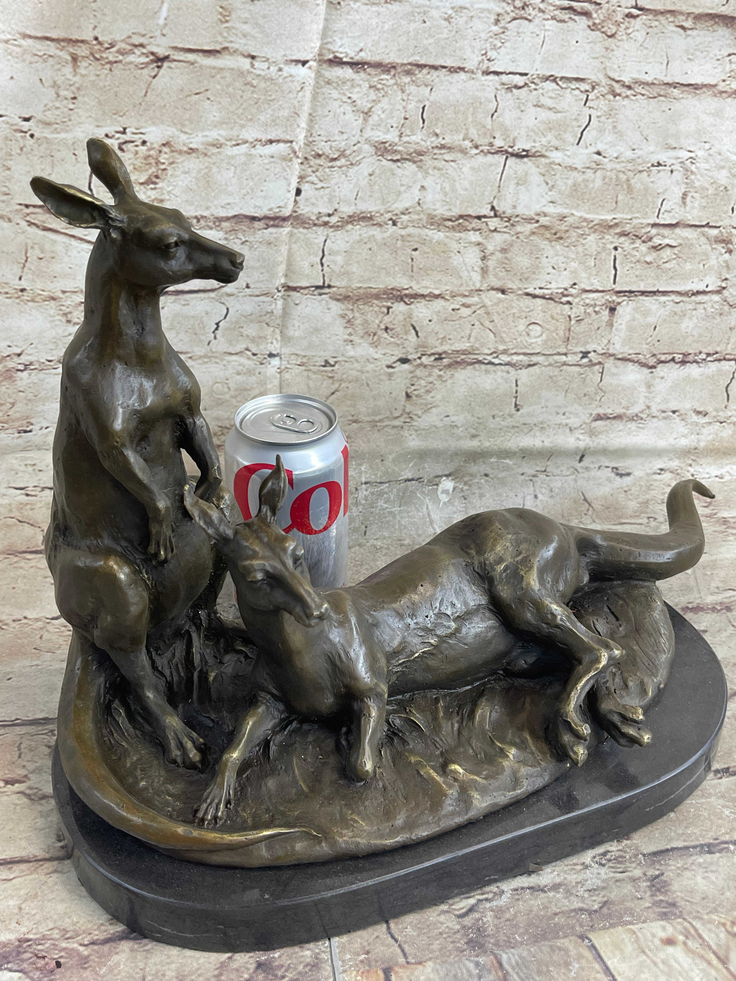 Loon Peak® Kangaroo Wallaby Australia Mother Joey Bronze Marble Statue ...