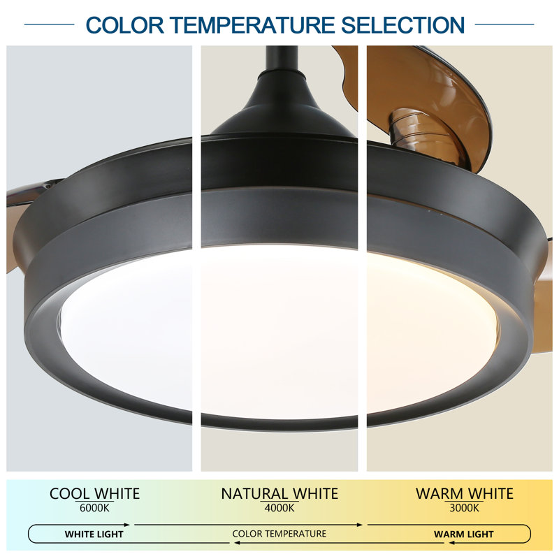 Orren Ellis 36" Invisible 3-Blade Retractable Ceiling Fan with LED ...