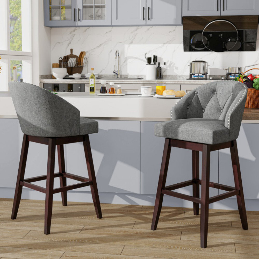 Hokku Designs Set of 2 Swivel Bar Stools with Rubber Wood Legs and ...