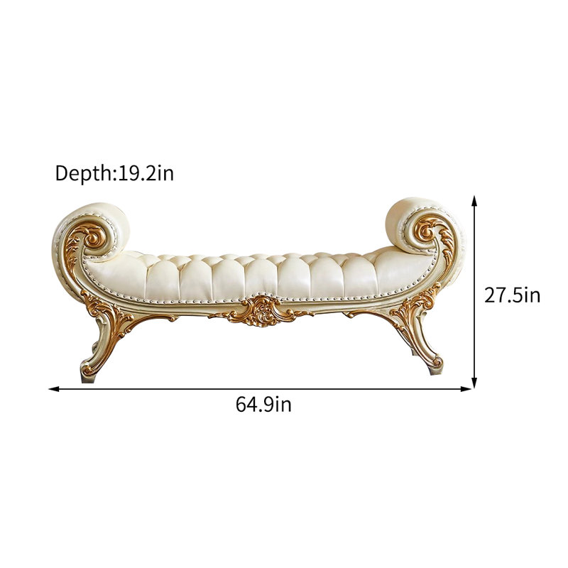 FURNITURE LEISURE, INC. European-style Champagne Gold Bed End Stool ...