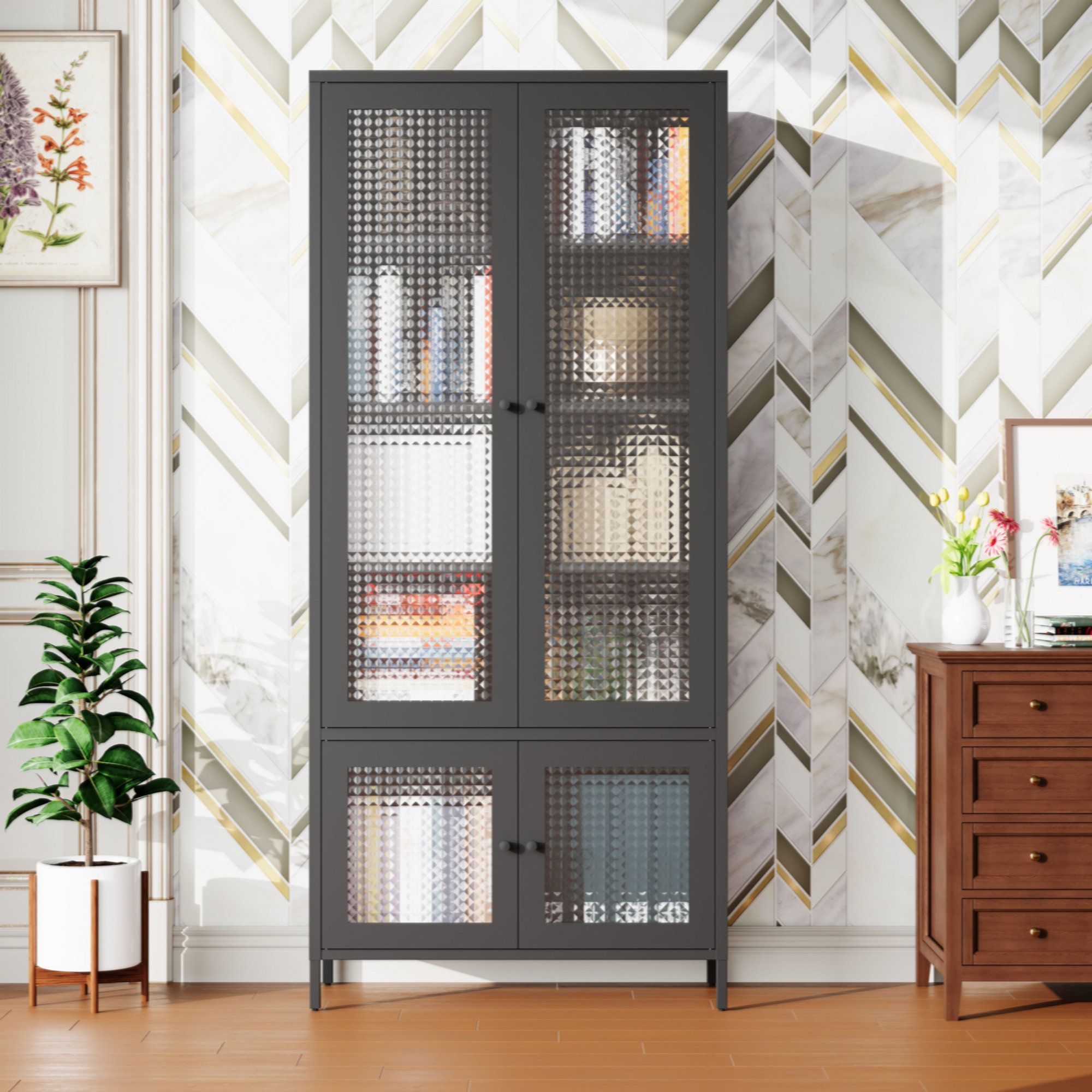 Latitude Run® Large Metal Storage Cabinet Display Cabinet With 4 Glass ...