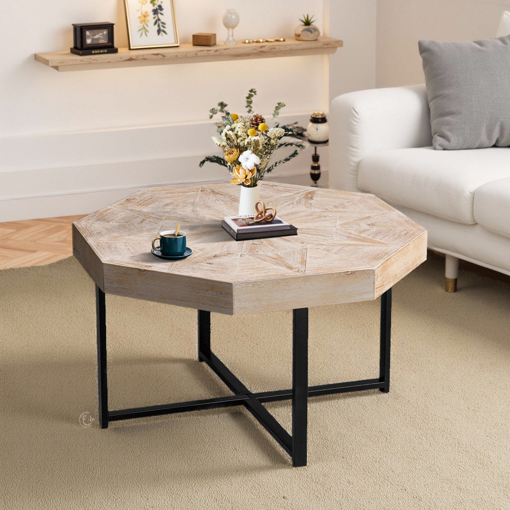 17 Stories 30" Octagonal Coffee Table – Vintage Patchwork Top with ...