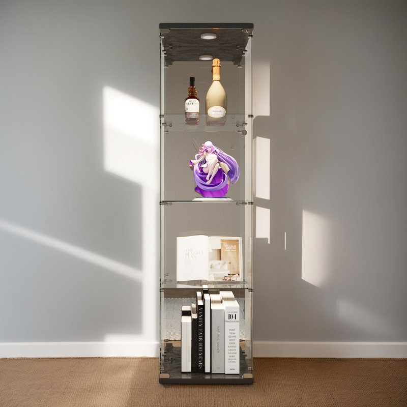 Wrought Studio™ 4-Layer Display Cabinet Modern Glass Showcase With LED ...
