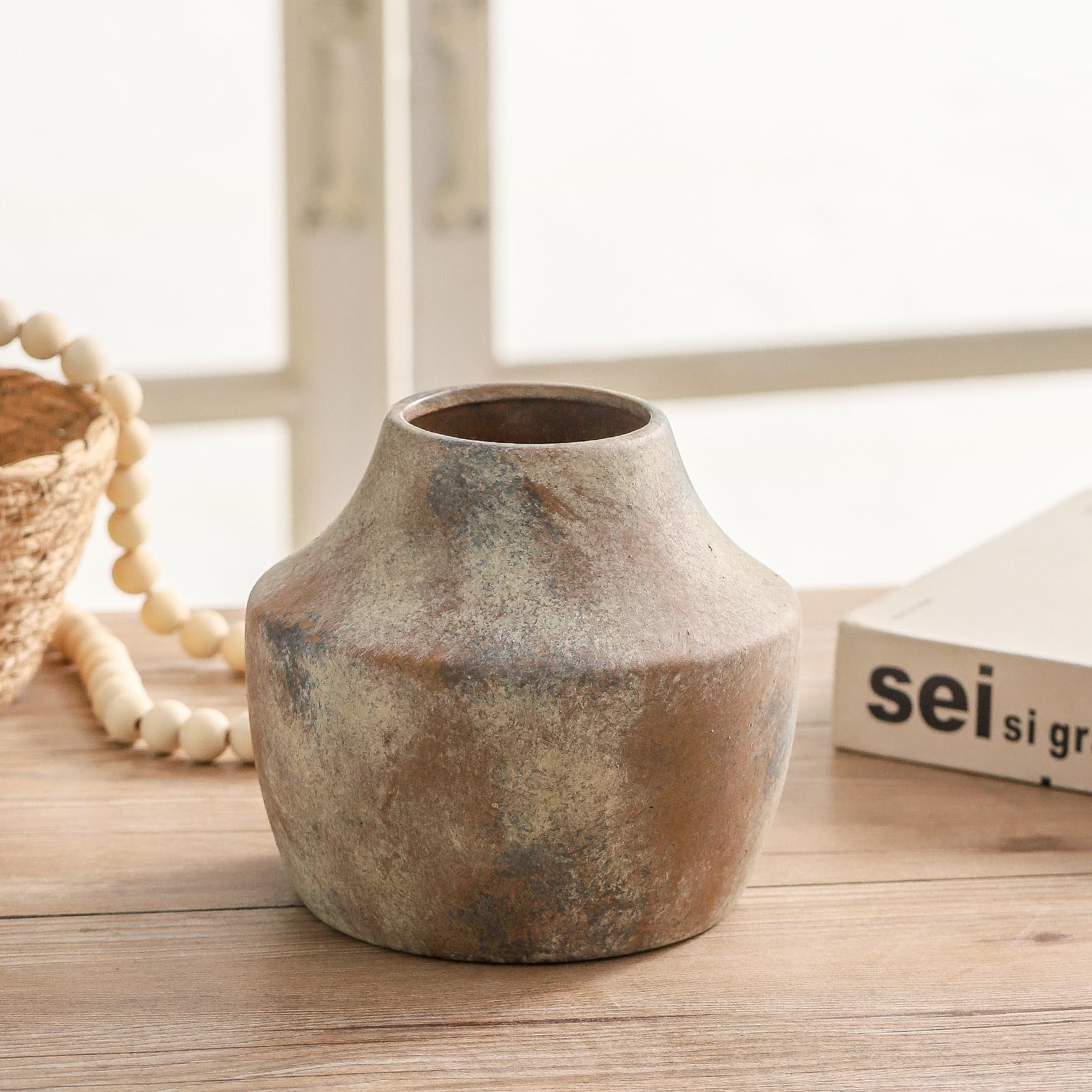 Gracie Oaks Ceramic Flower Vase, 5.3 Inch Pottery Farmhouse Rustic Vase ...