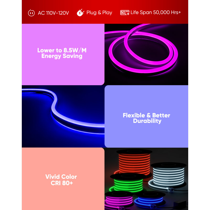 Shine Decor 16.4ft 120V LED RGB Neon Rope Lights | Wayfair