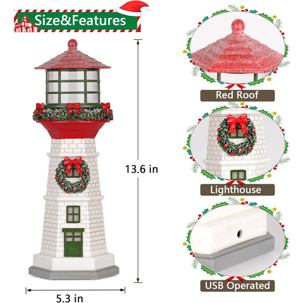 The Holiday Aisle® 13.6" Red Roof Lighthouse Snow Globe - Musical ...