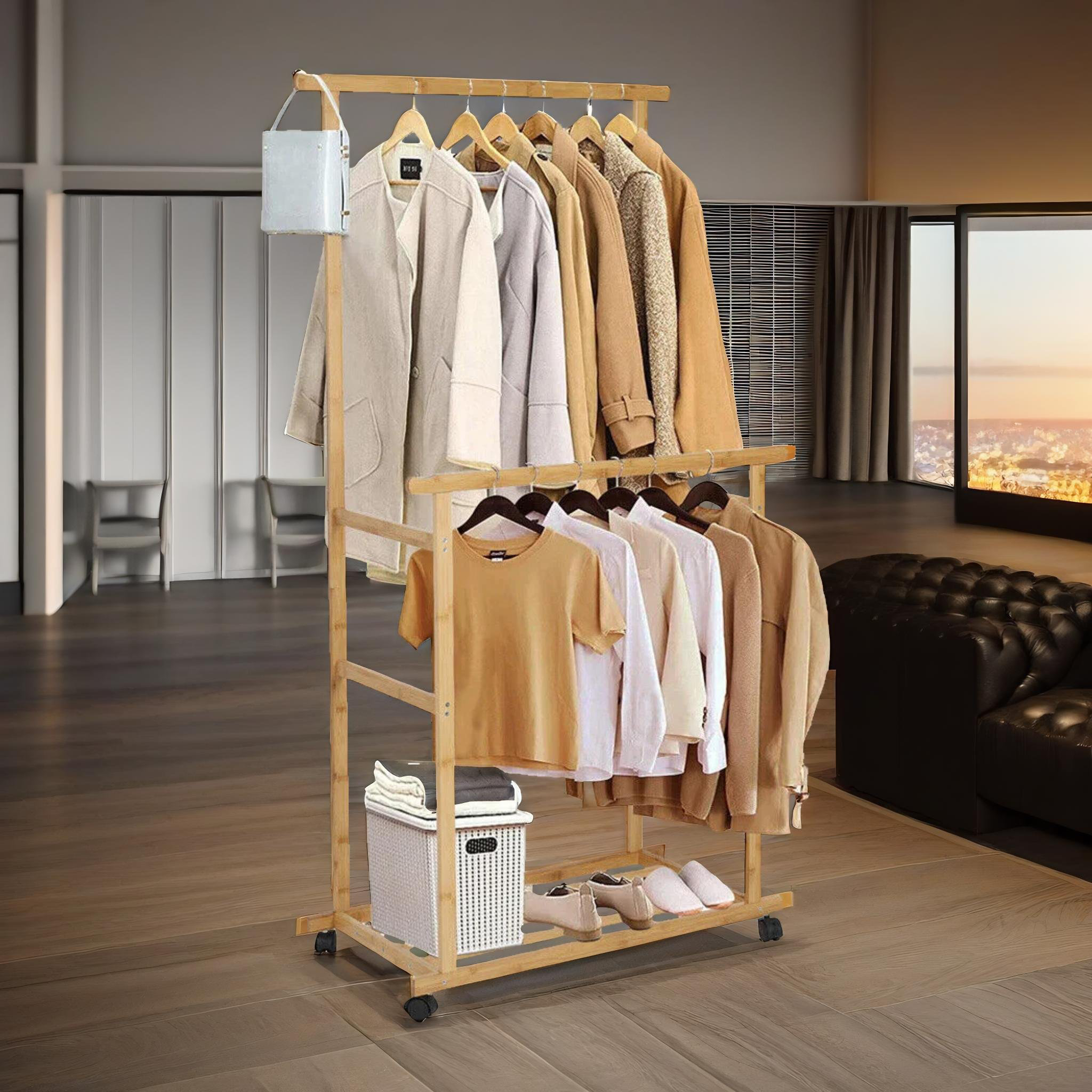 Borough Wharf Foxdale Portable Natural Bamboo Wooden Clothes Rail, Open ...