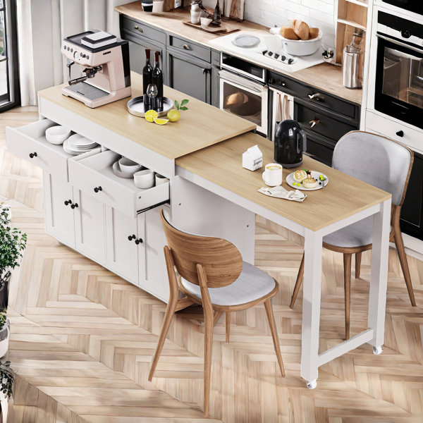 Lark Manor™ Kitchen Island With Extendable Dining Table, Wheels, Spice ...