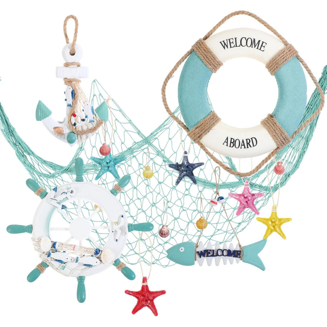 Longshore Tides Nautical Wall Decor Fishing Net Decorations, Include ...