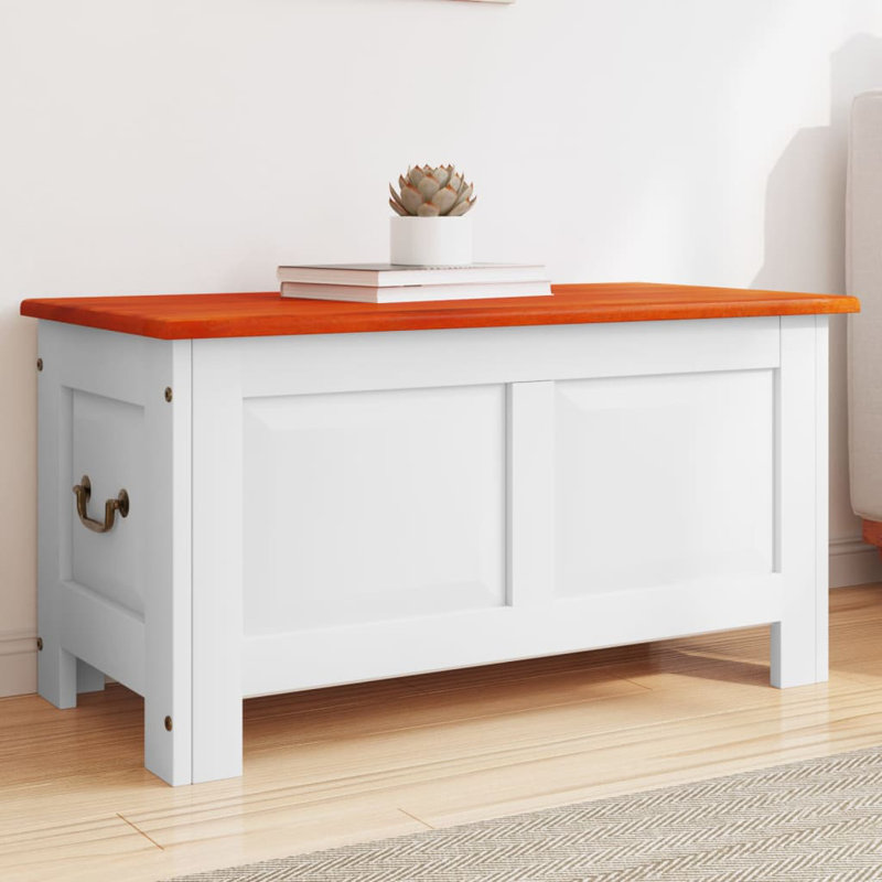 Ophelia & Co. Storage Chest With Lid Brown And White Solid Wood Acacia ...