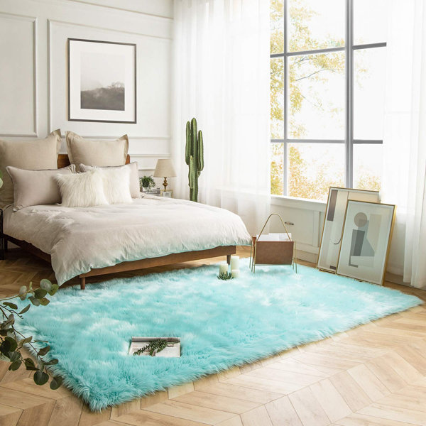 iLiebe Handmade Faux Sheepskin Light Blue Rug | Wayfair