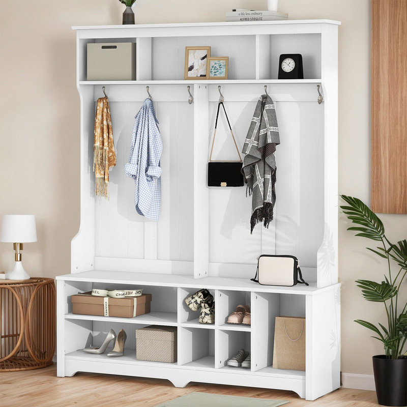 Red Barrel Studio® Modern Hallway Hall Tree with Metal Hooks and ...