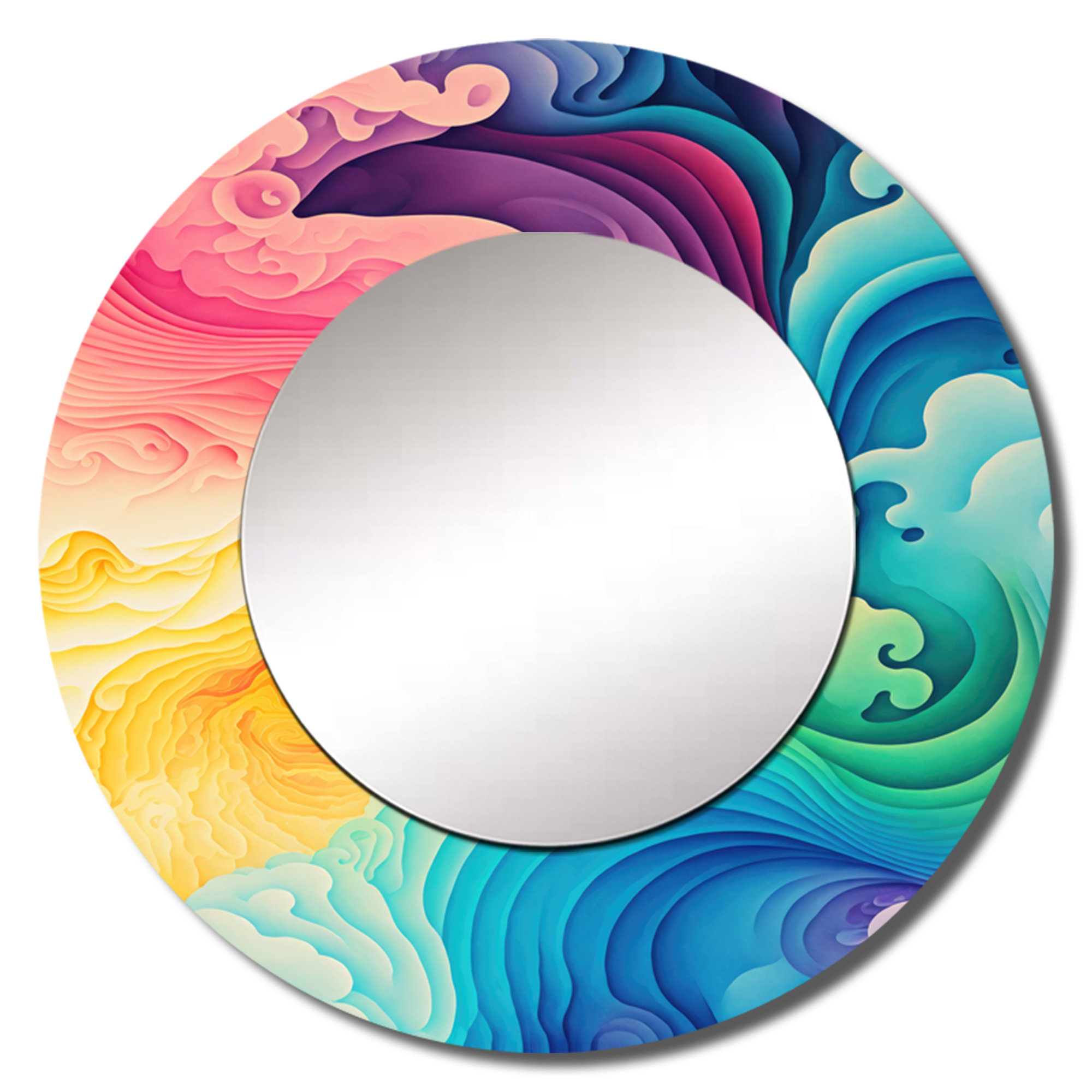 East Urban Home Multicolor Swirly Clouds IV - Modern Round Mirror Wall ...