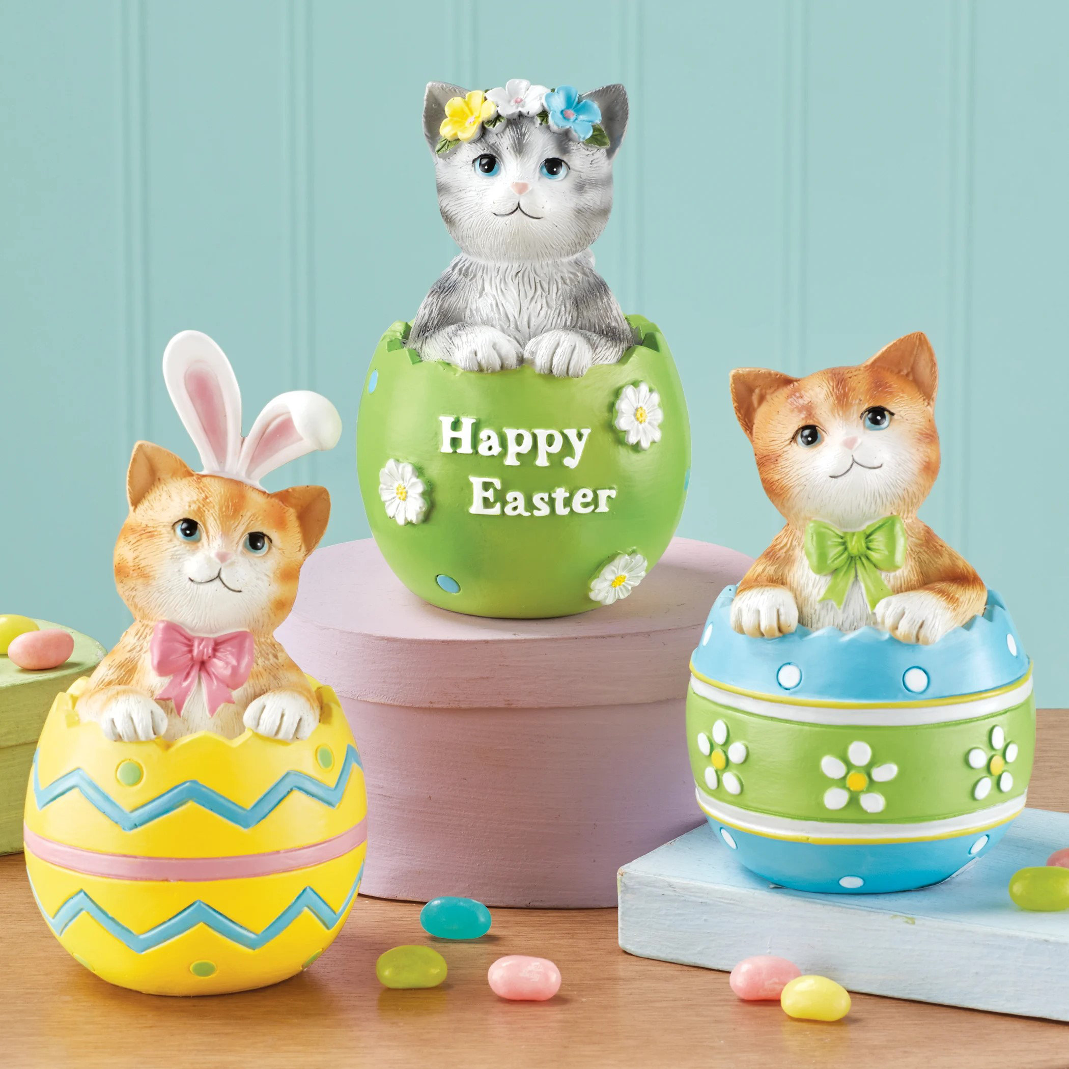 The Holiday Aisle® Hand-Painted Easter Egg Cat Sitters - Set of 3 | Wayfair