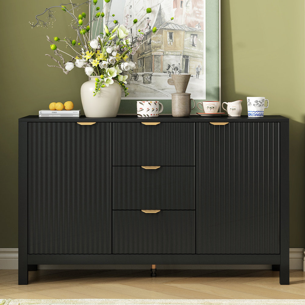 Ebern Designs Entryway Cabinet Sideboard Cabinet with Wave Design and 3 Adjustable Shelves | Wayfair