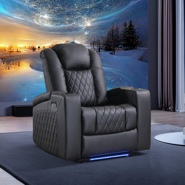 Inbox Zero 34.6"Wide Faux Leather Power Reclining Home Theater Seating ...