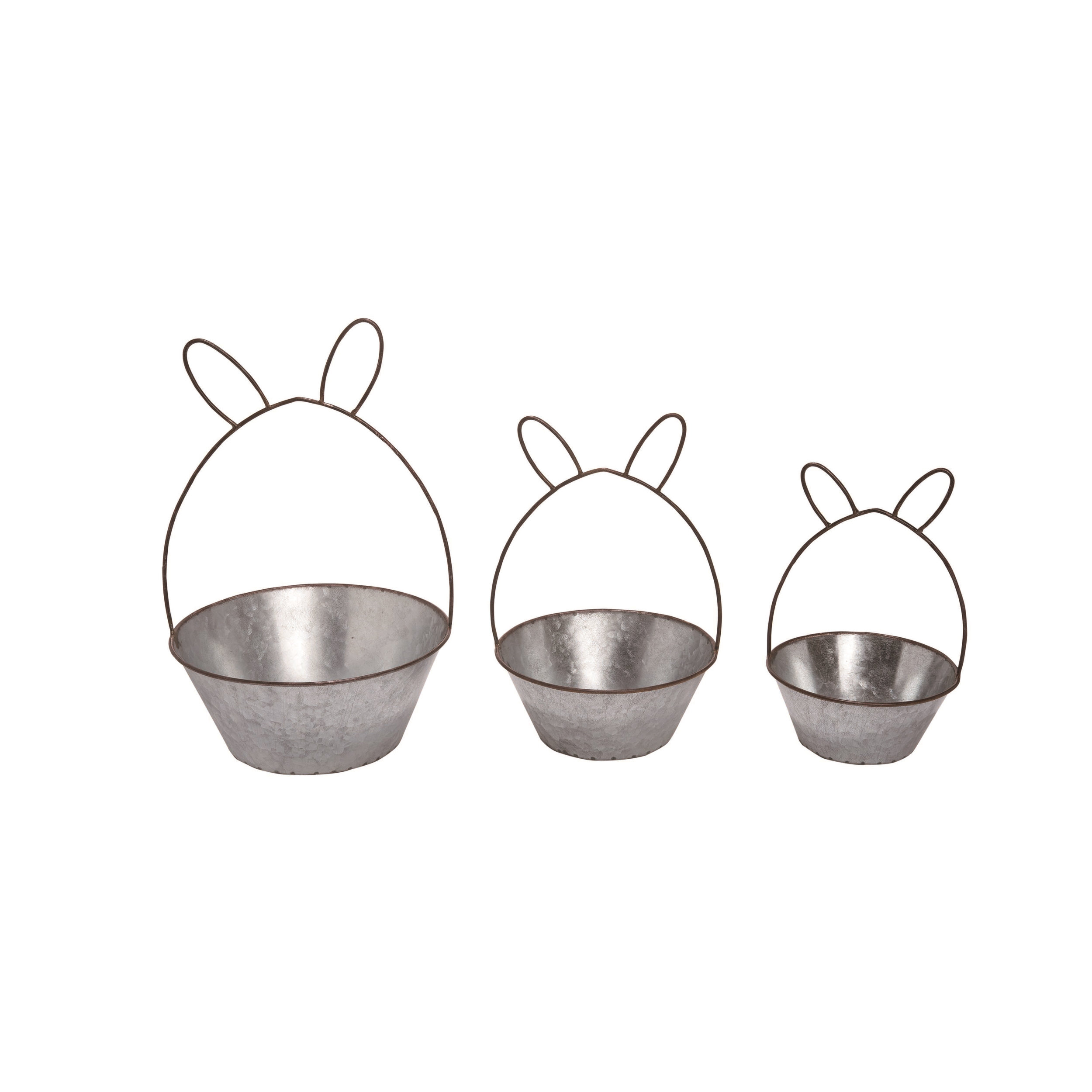 Transpac Metal 14.75 in. Silver Easter Bunny Ear Containers Set of 3 ...