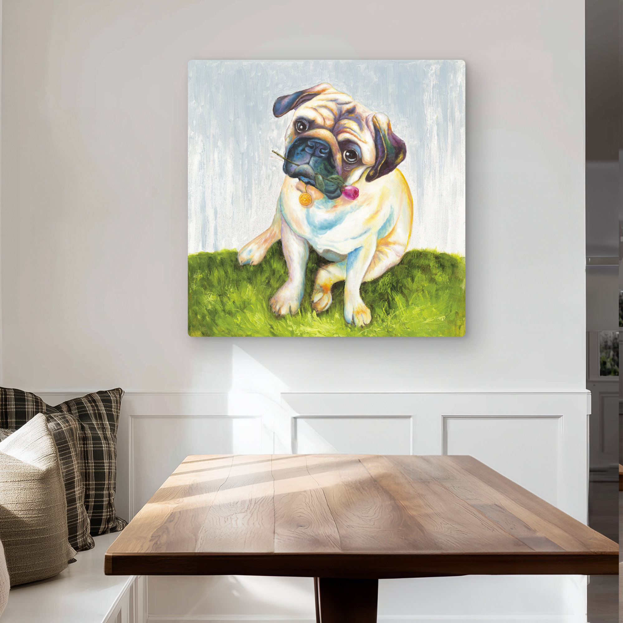 Begin Edition International Inc. Cute Pug with Rose Metal Print | Dog ...