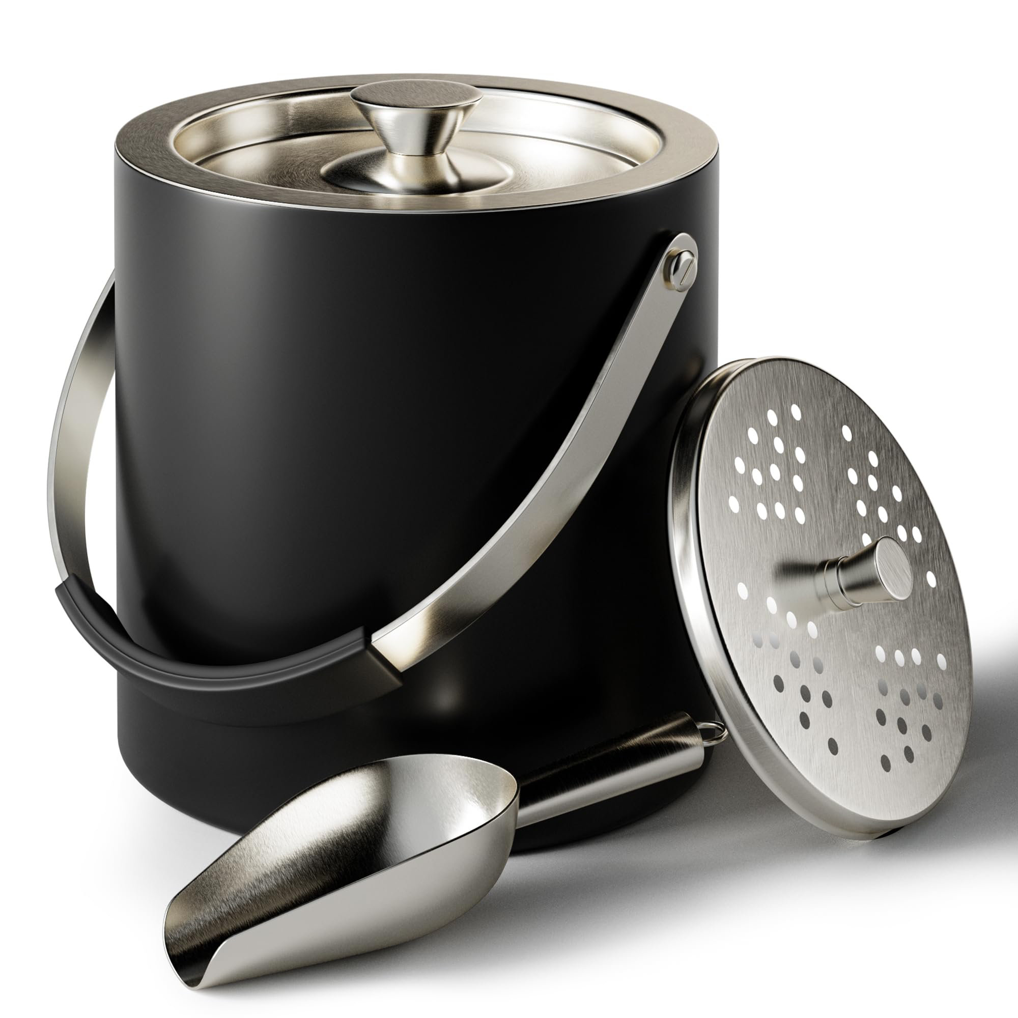 XIXIXIANGRONGAA Insulated Ice Bucket With Lid, Strainer, Scoop & Handle ...