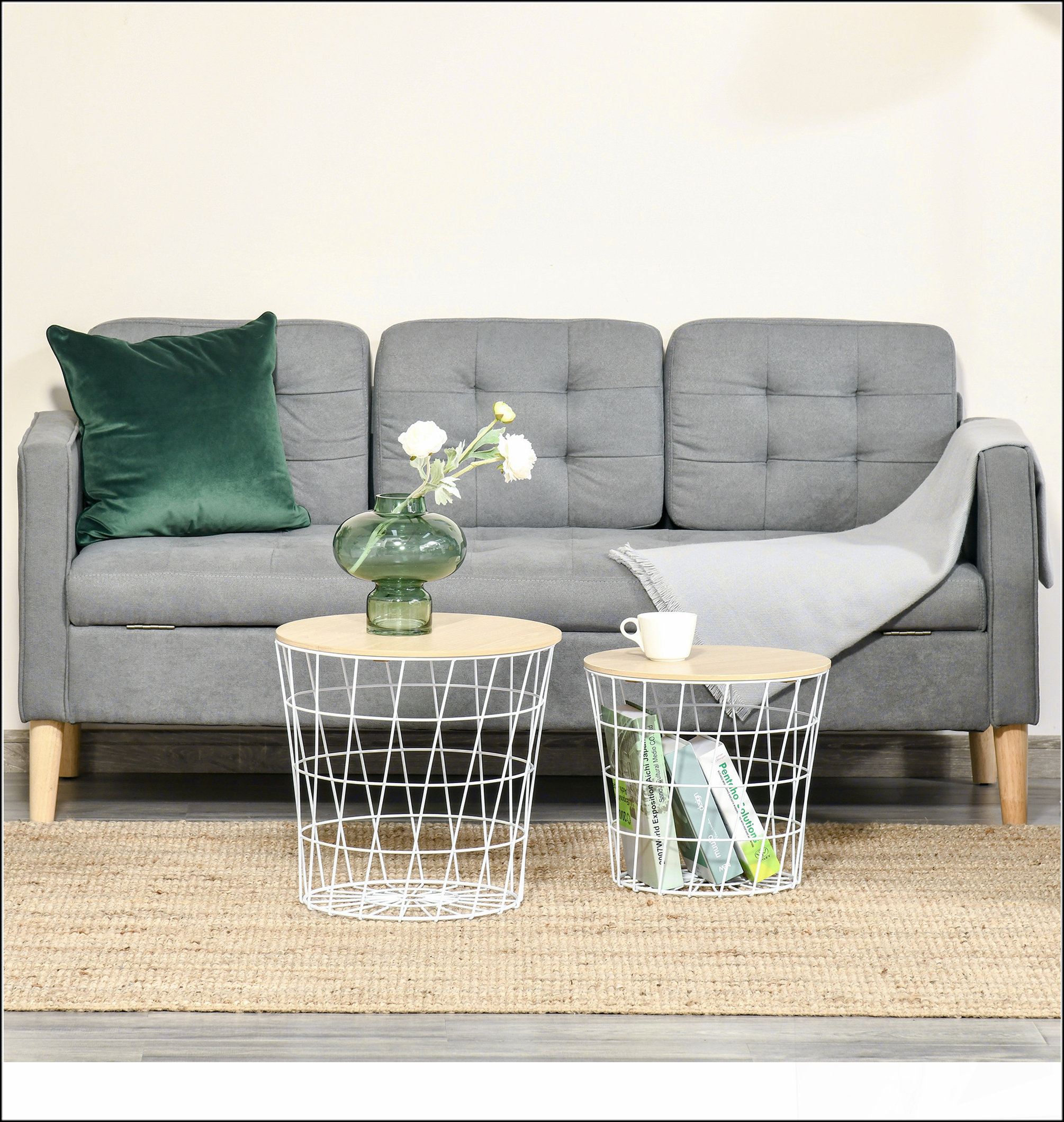 George Oliver End Tables Set of 2, Nesting Tables with Storage, Round ...