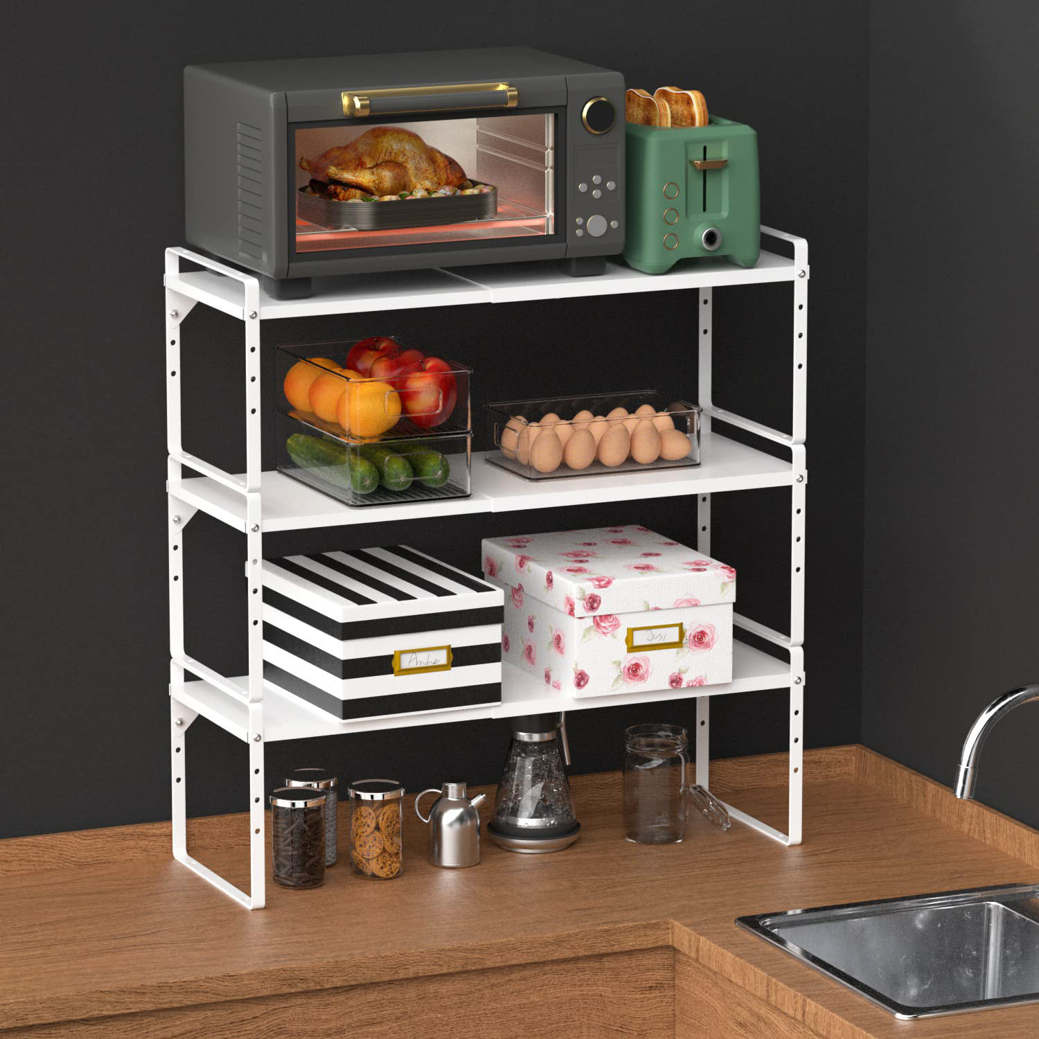 Prep & Savour Expandable Kitchen Cabinet Shelf Organizer Set - Sturdy ...