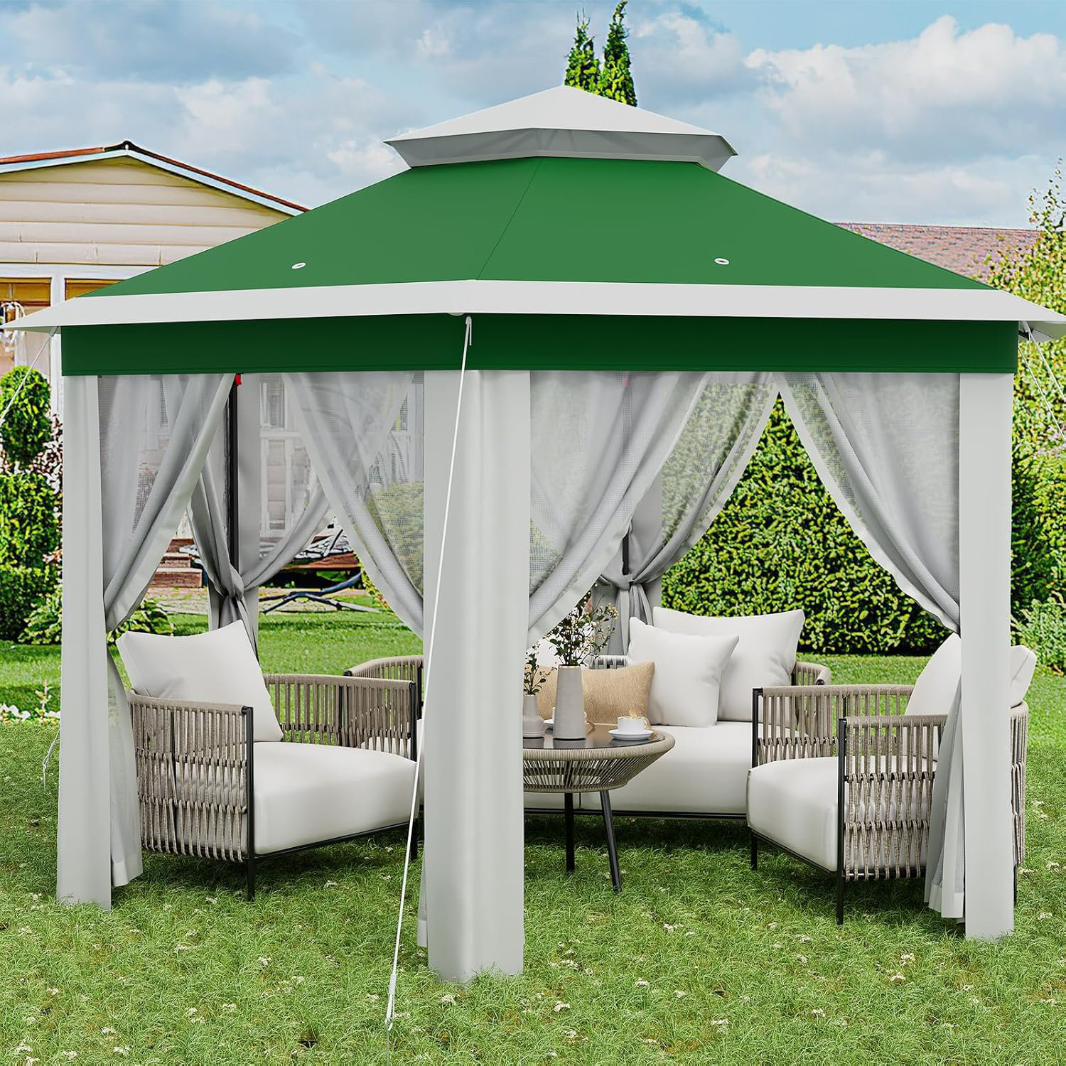 Homhougo Foldable Gazebo Tent, Outdoor Pop-Up Canopy With Mosquito ...
