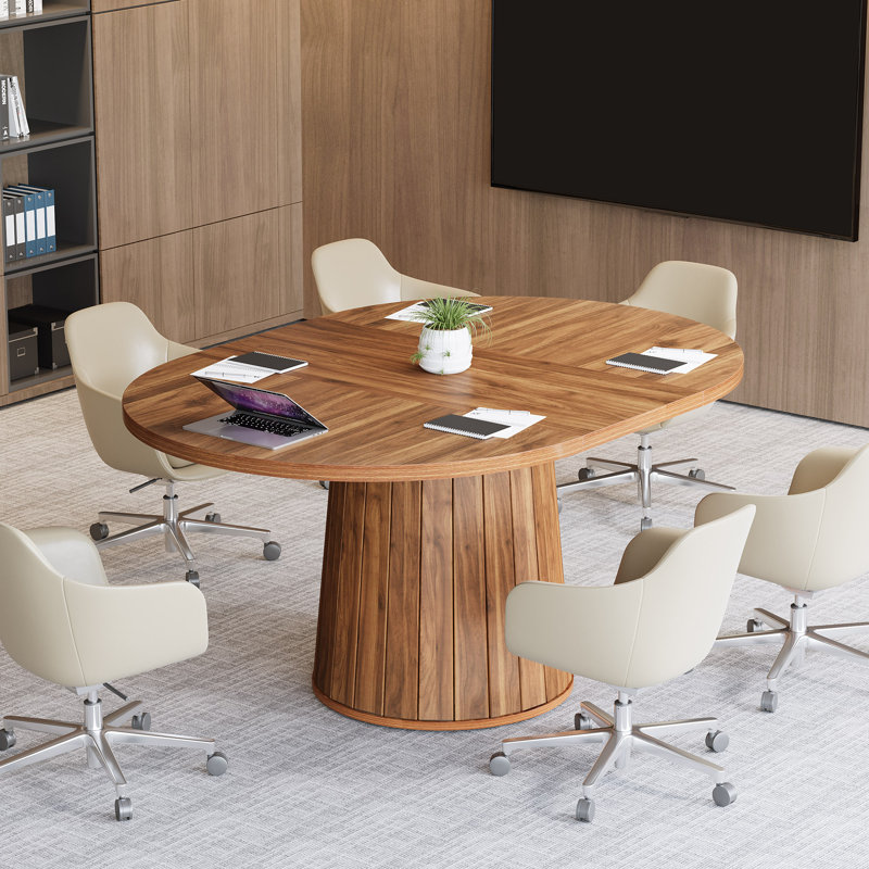 Millwood Pines 55" Oval Conference Meeting Table With Wood Base For 6 ...