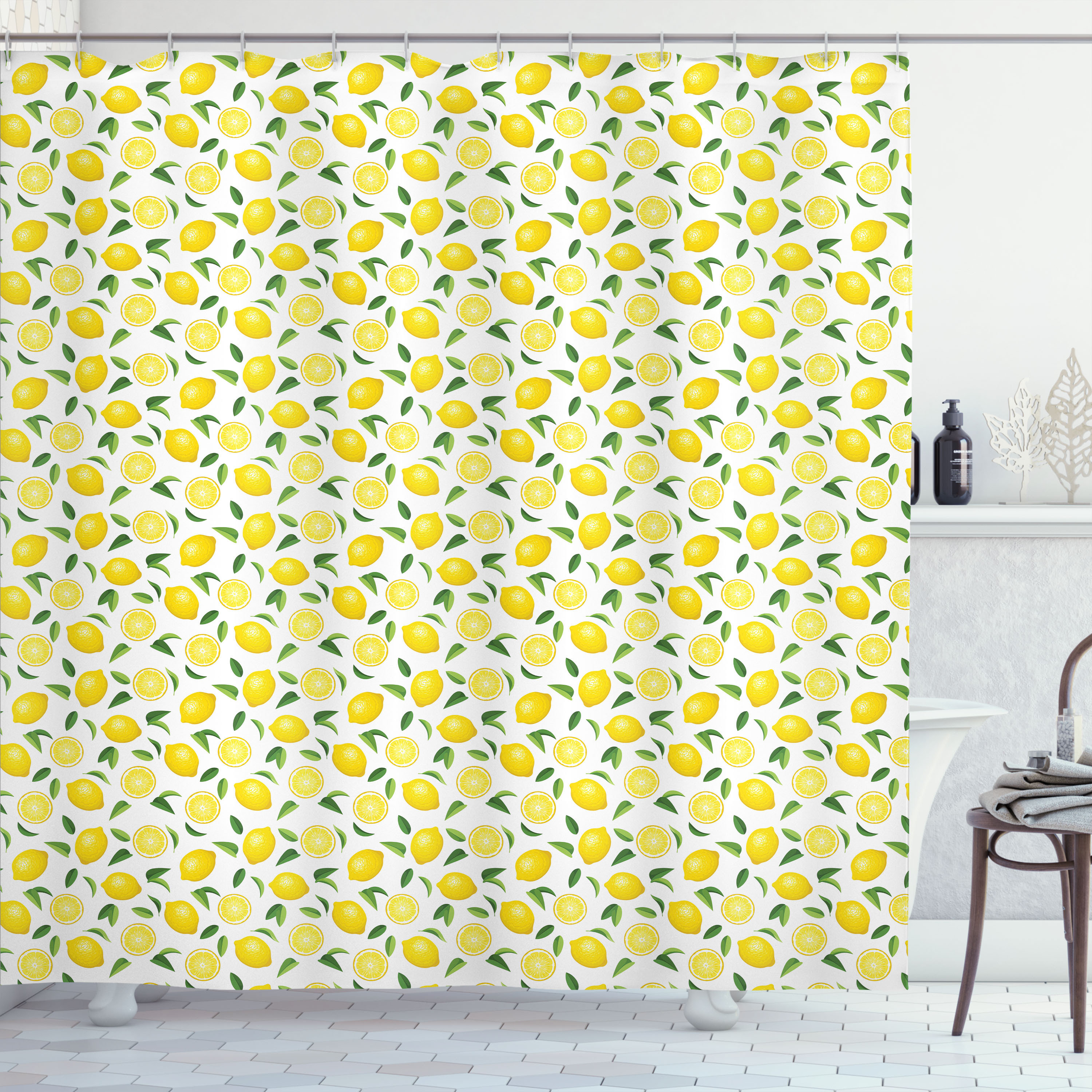East Urban Home Lemon Shower Curtain Fruit Art Lemons and Leaves Yellow ...