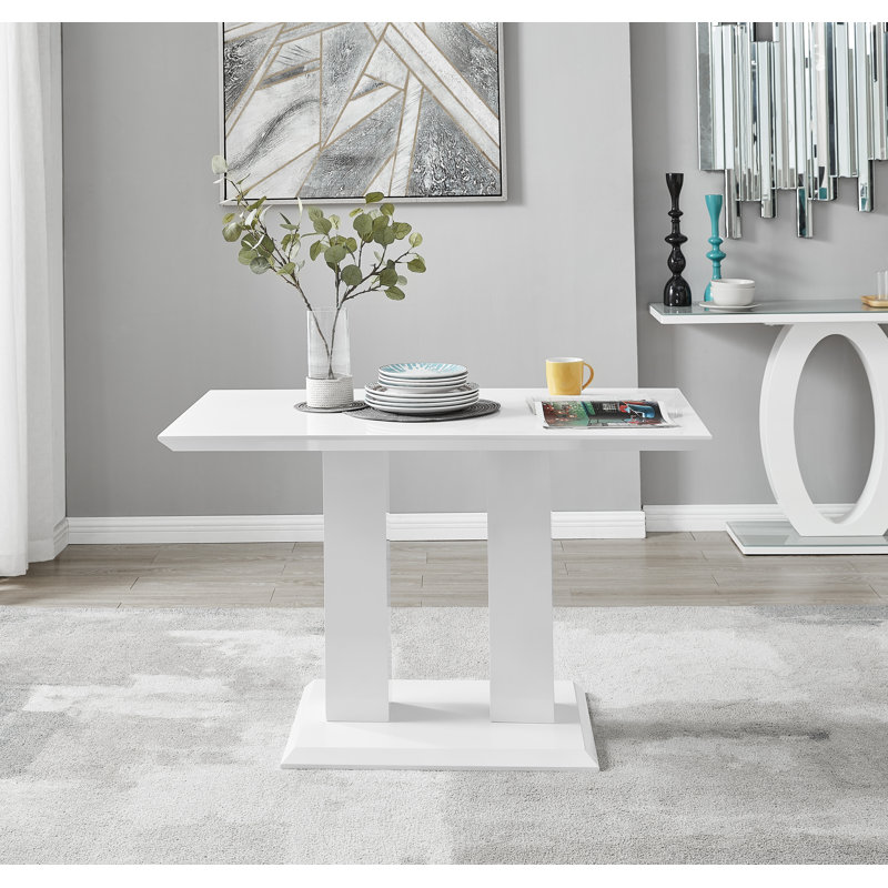East Urban Home Eubanks High Gloss Double Pillar Rectagular Dining ...