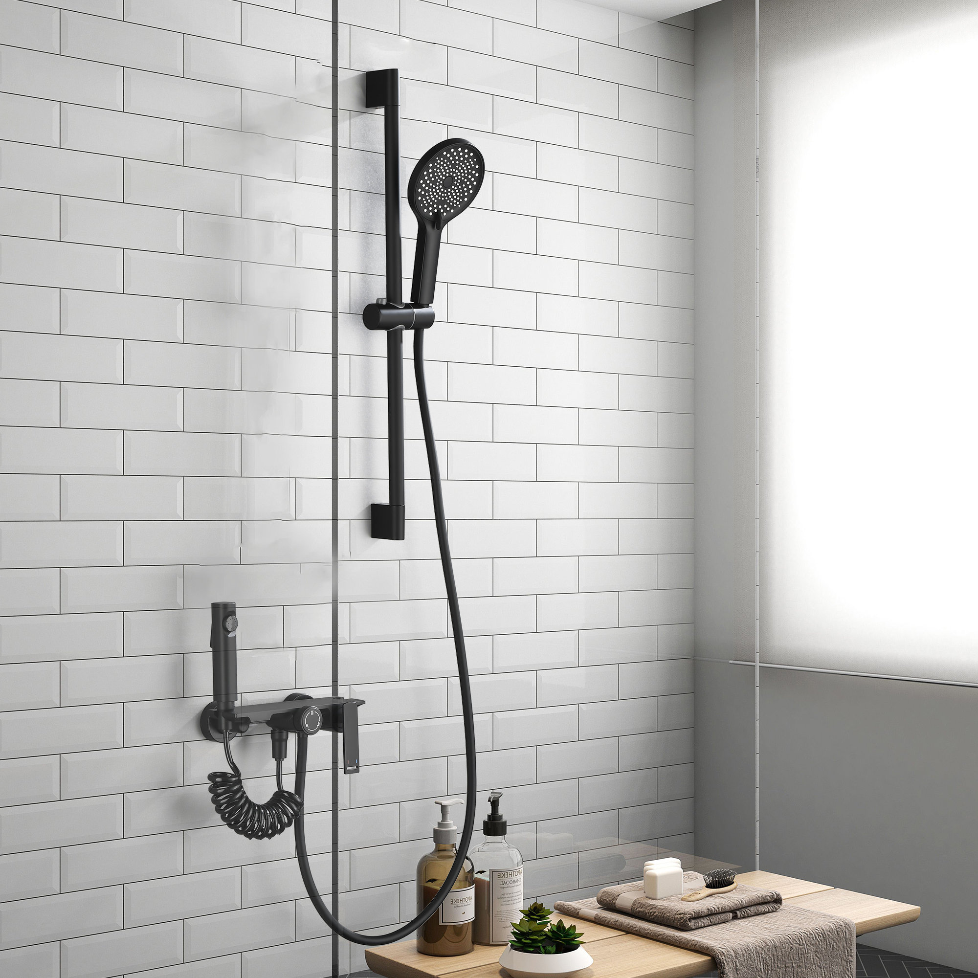 Modern Space Solod Brass Shower Slide Bar System, 3-Function Handheld ...