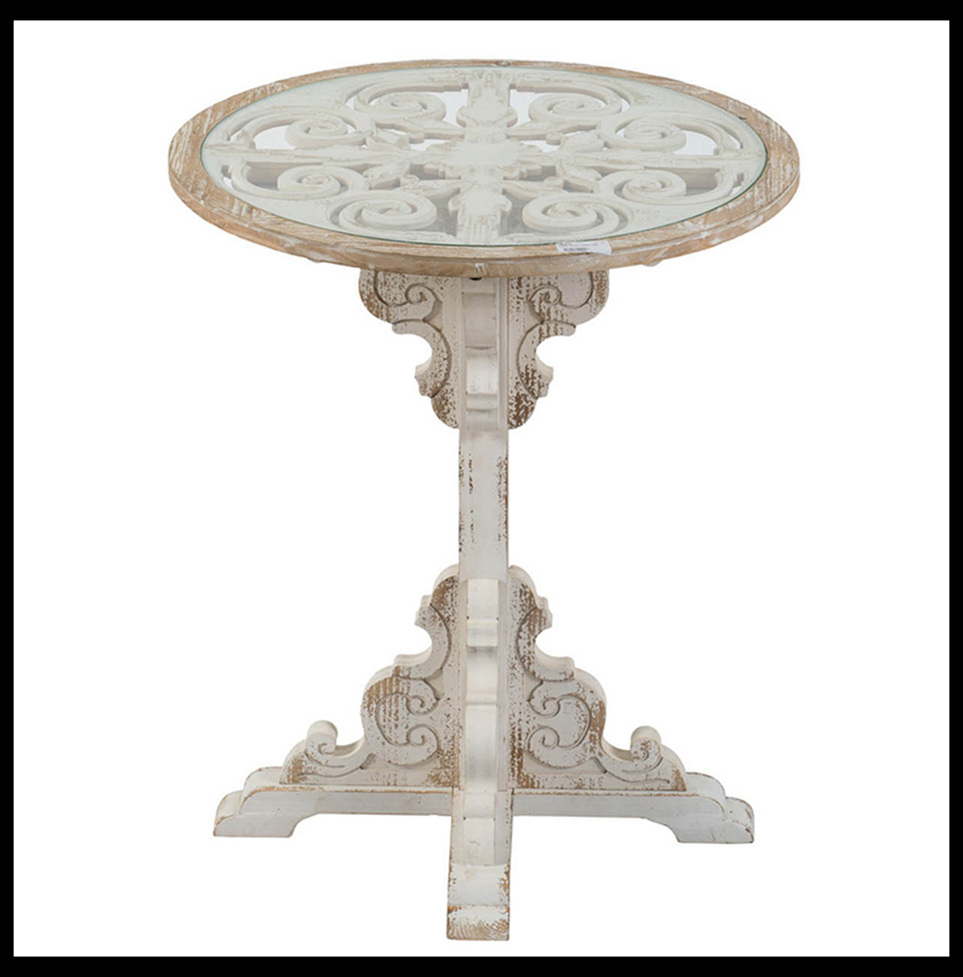 Ophelia & Co. Round Wooden Carved Table, Distressed White Finish Design ...