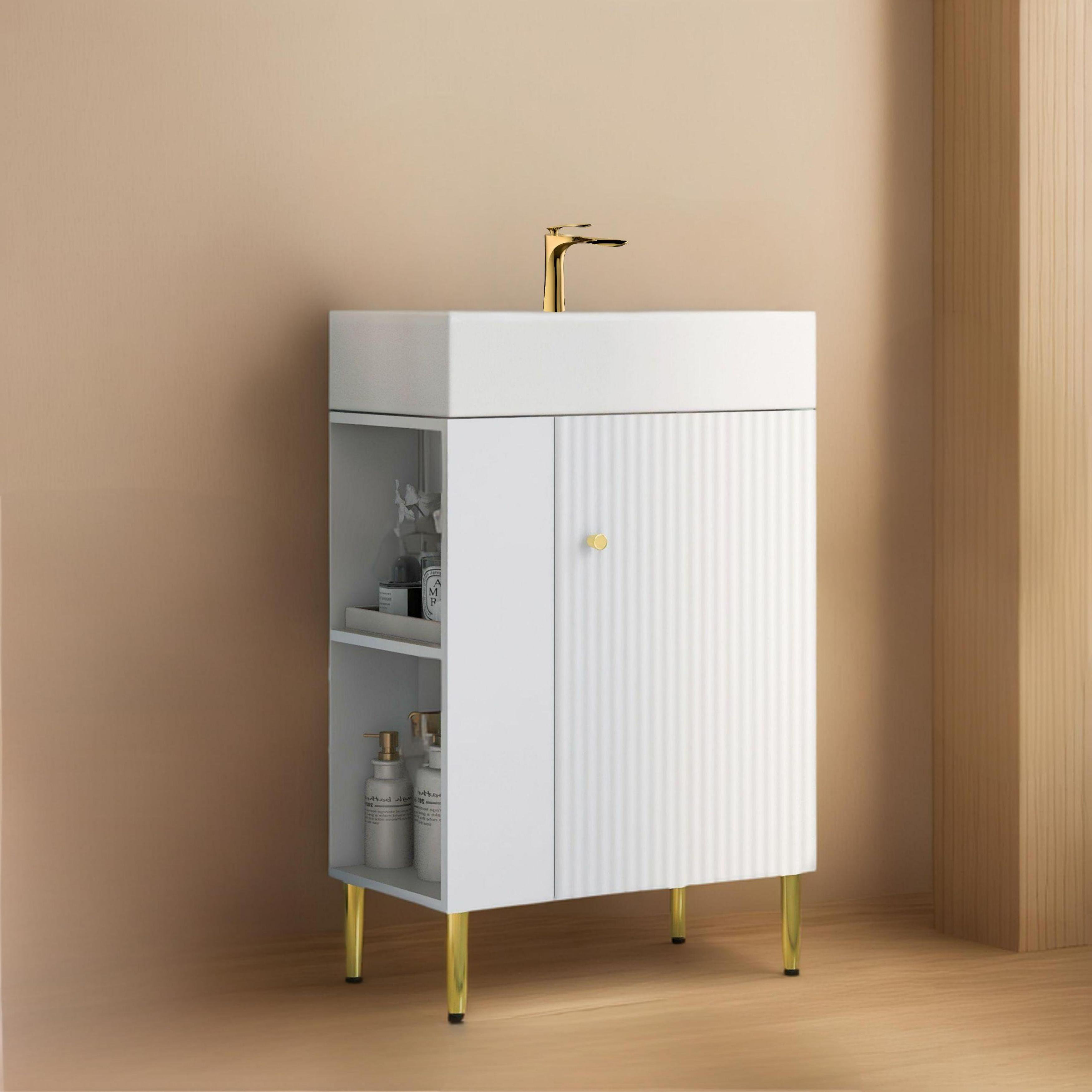 maxbrass 21.6" Free Standing Bathroom Vanity with Ceramic Basin | Wayfair