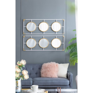 Mercer41 Deco-Modern Iron Frame Wall Decor with Convex Mirrors | Wayfair